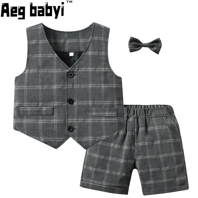 Conjunto-de-ropa-Formal-para-beb-chaleco-con-pajarita-y-pantalones-cortos-traje-bonito-para ...