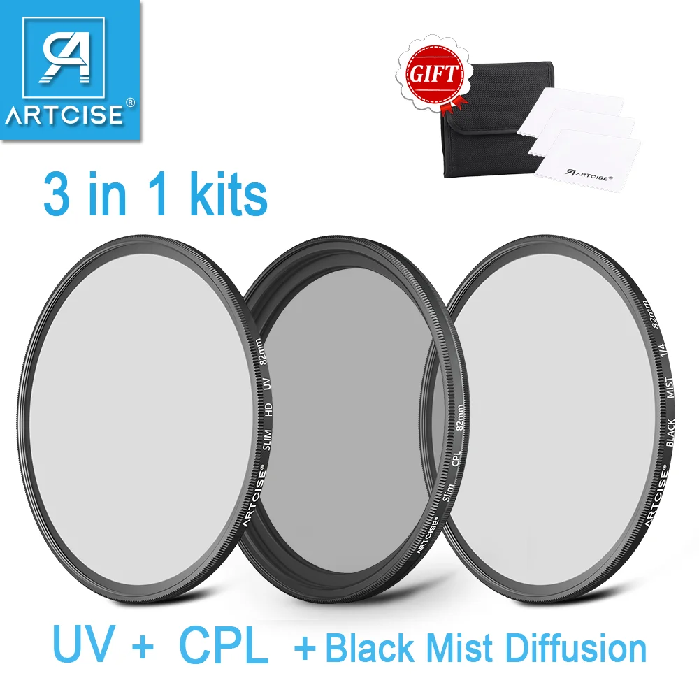 ARTCISE UV CPL Black Diffusion Camera Len Filter Set 3 in 1 Kits 37 40. ...