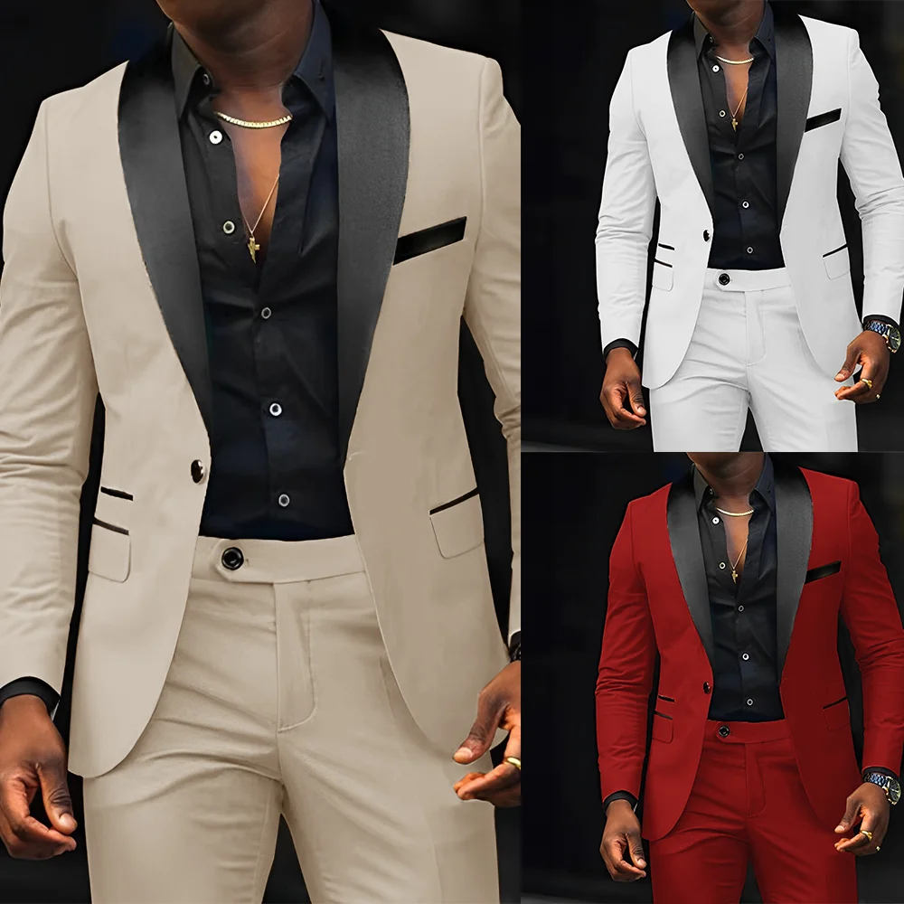 Men's slim-fit Suit 2-piece Wedding Groom Tuxedo Shawl collar Jacket ...