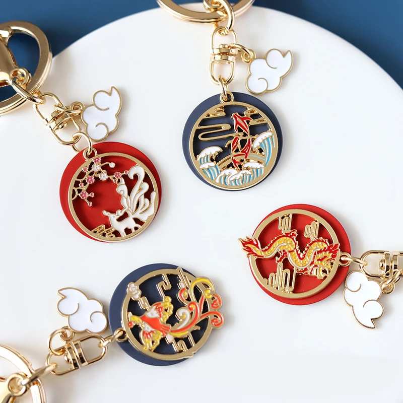 2024 Dragon Year Ethnic Unique Fox Koi Luck Keychain Cute Drop Oil Key ...