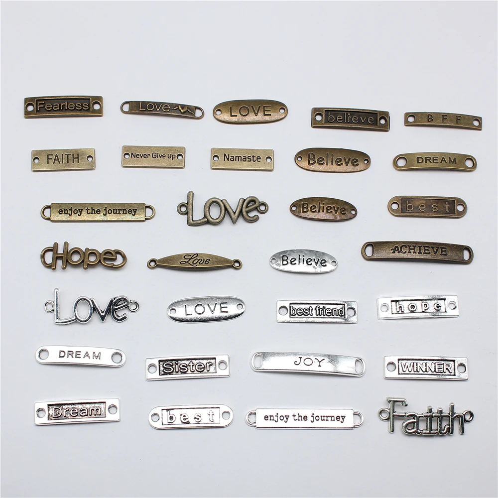 10pcs-LOVE-FAITH-HOPE-SISTER-DREAM-BEST-BELIEVE-JOY-Connector-Charms ...