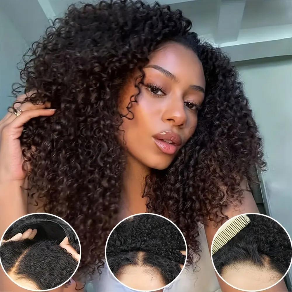 Afro Kinky Curly Half Wigs For Black Women 250% Density 3 In 1 Half Wig ...