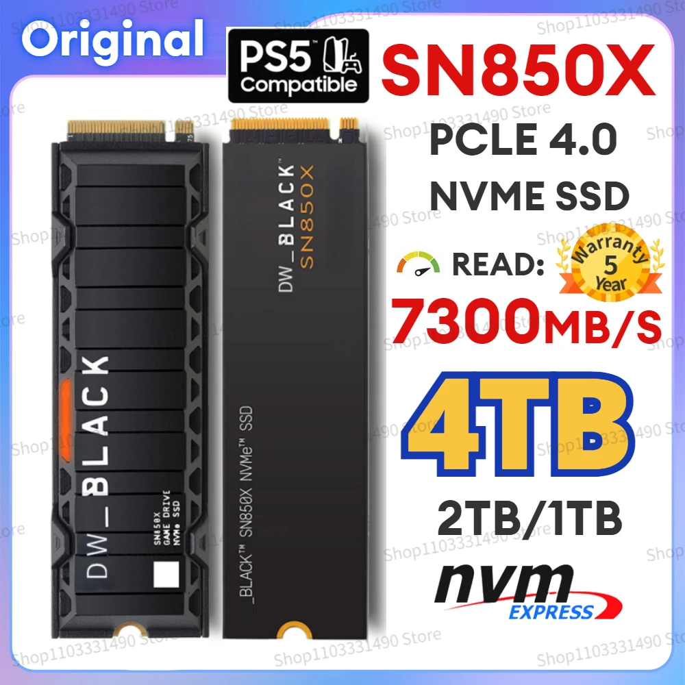 SN850X DW สีดำตะวันตกดั้งเดิมขายดี4TB 2TB 1TB M.2 2280 SSD Gen4 PCIe ...