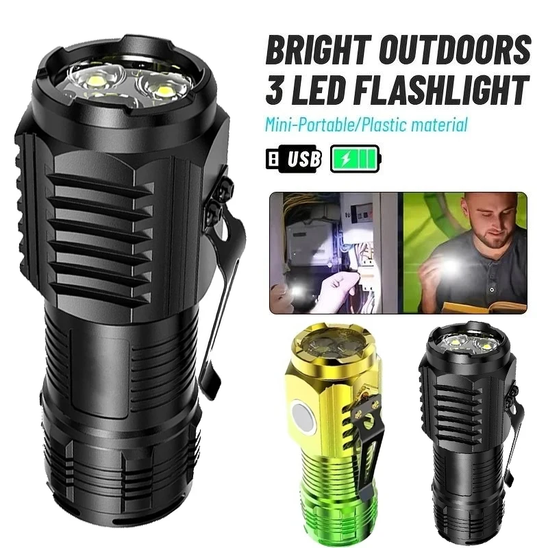 Powerful Rechargeable LED Pen Clip Mini Flashlight Handheld Flashlight ...