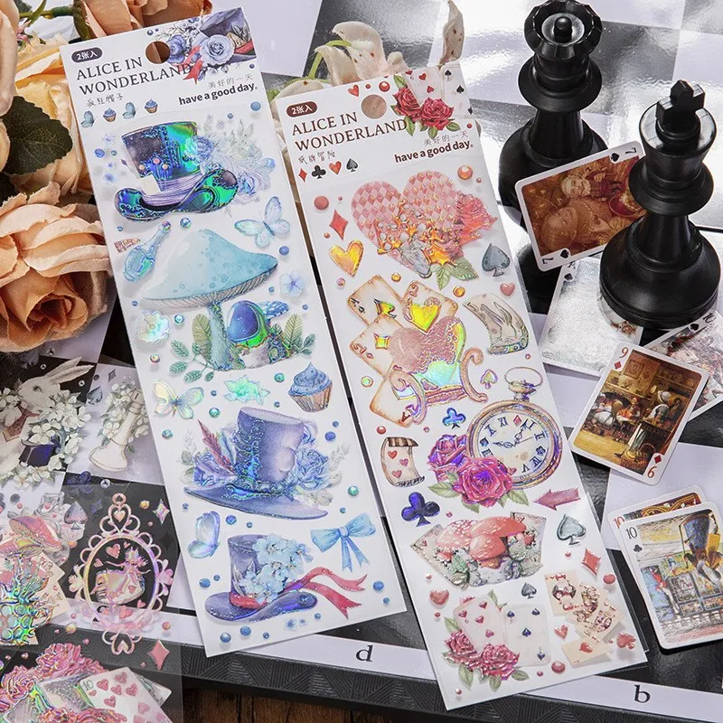 이상한 나라의 앨리스 스티커 데칼 세트 2 장, 만화 영화 테마, 어린이, 성인, 카드 놀이, 편지 DIY| | - AliExpress
