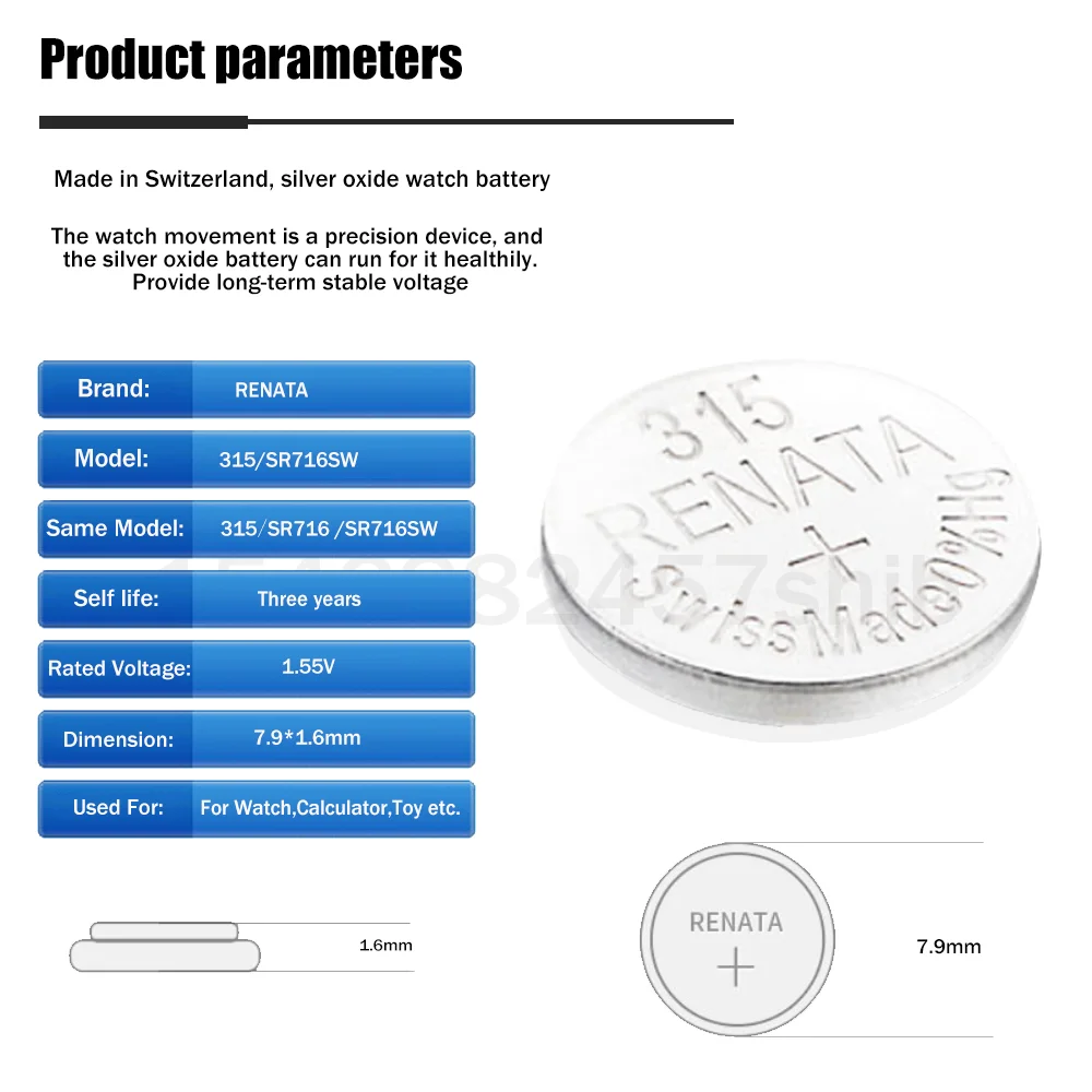 2PCS 100% Renata 315 SR716SW SR716 EP2012 D315 V315 1.55V Silver Oxide ...