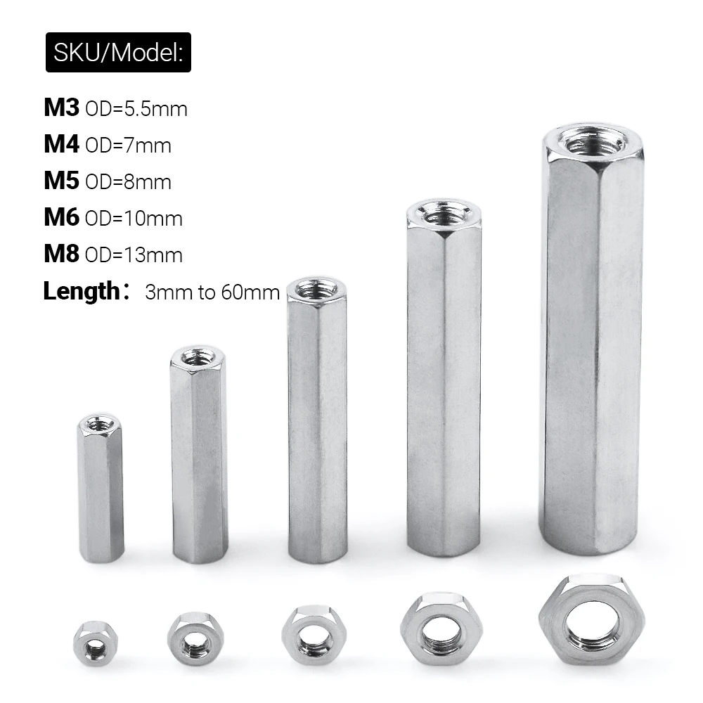 10pcs-Lot-M3-M4-M5-M6-M8-Aluminium-Threaded-Hex-Spacers-Hexagon ...