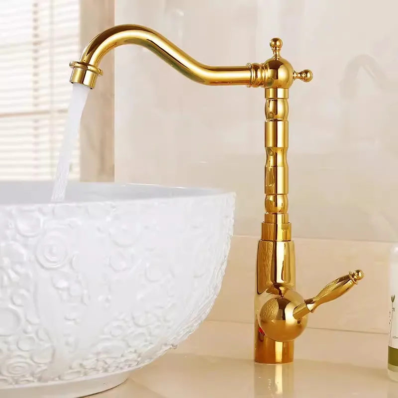 Gold-Bathroom-Faucet-Antique-Basin-Faucet-360-Rotatiing-Kitchen-Faucet ...