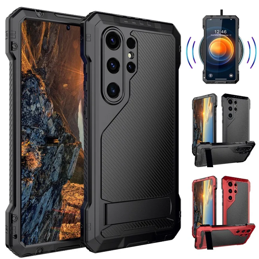 For Samsung S25 S24 Ultra Heavy Duty Metal Phone Case With Screen ...