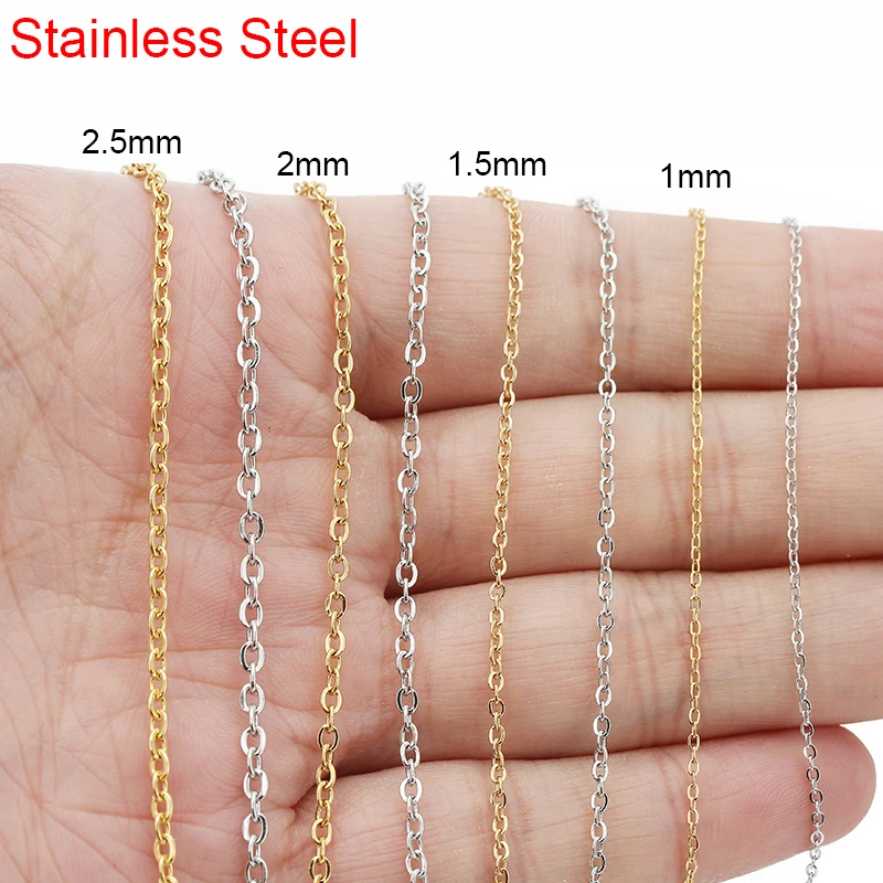 5meters Stainless Steel Link Chains Bulk Lot 1 1.5 2 2.5mm Gold Color ...