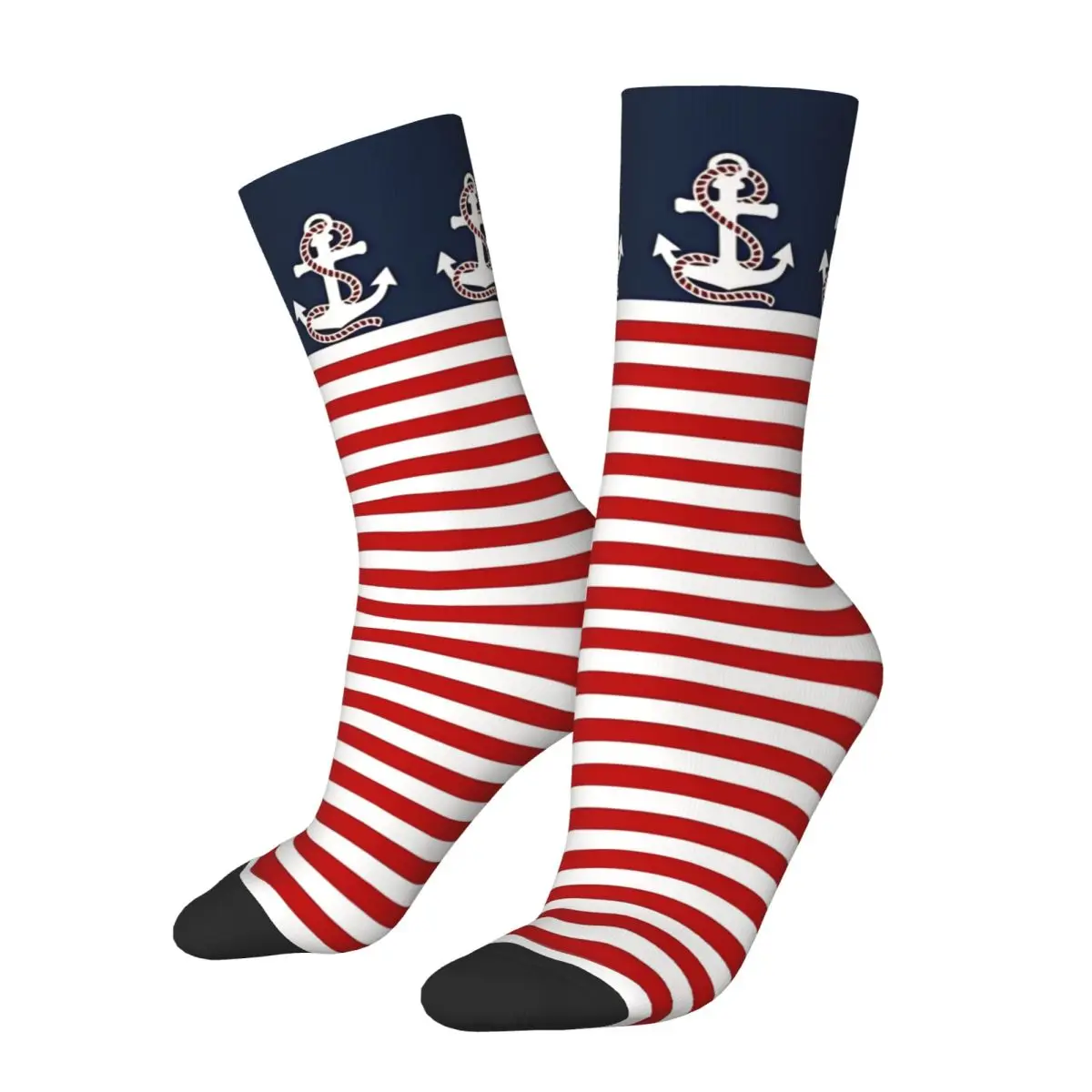 Happy-Men-s-Socks-Nautical-Red-White-Stripes-And-Red-Anchor-On-Blue ...