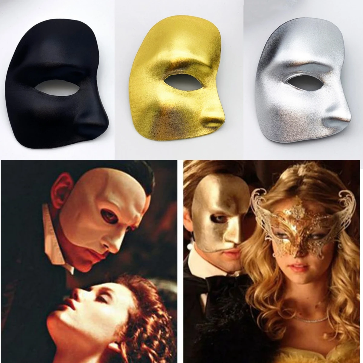 Half-Face-One-eyed-Masquerade-Mask-Gold-Silver-Black-Masquerade-Party ...