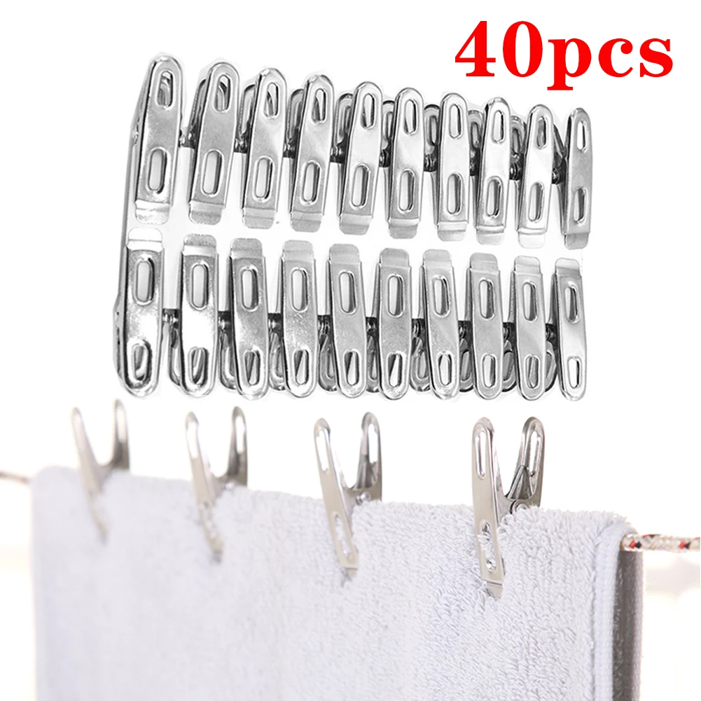 40pcs Stainless Steel Clips Clothes Photo Paper Peg Pin Clothespin ...