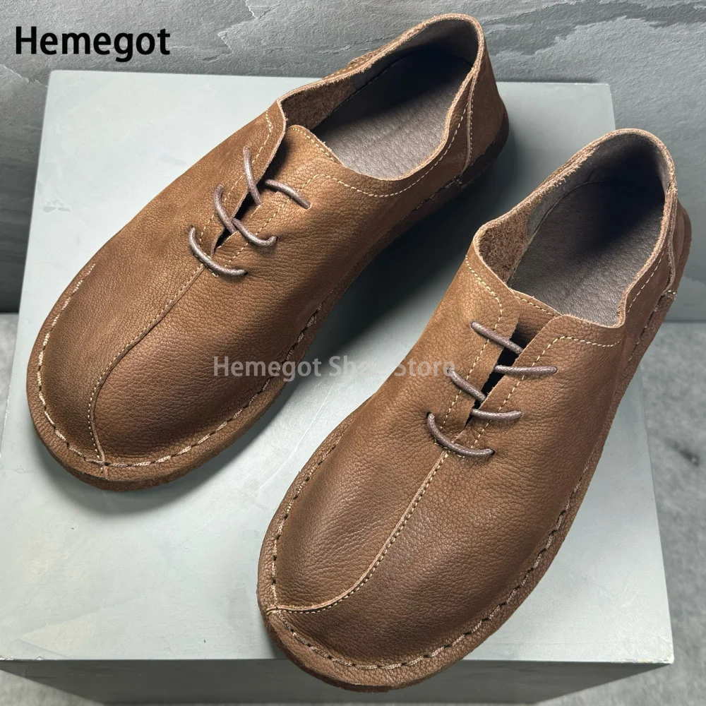 Summer Breathable Cowhide Men's Casual Shoes Vintage Handmade Leather ...