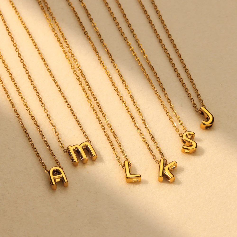 Stainless-Steel-Chunky-Initial-Necklace-For-Women-Gold-Color-Alphabet ...