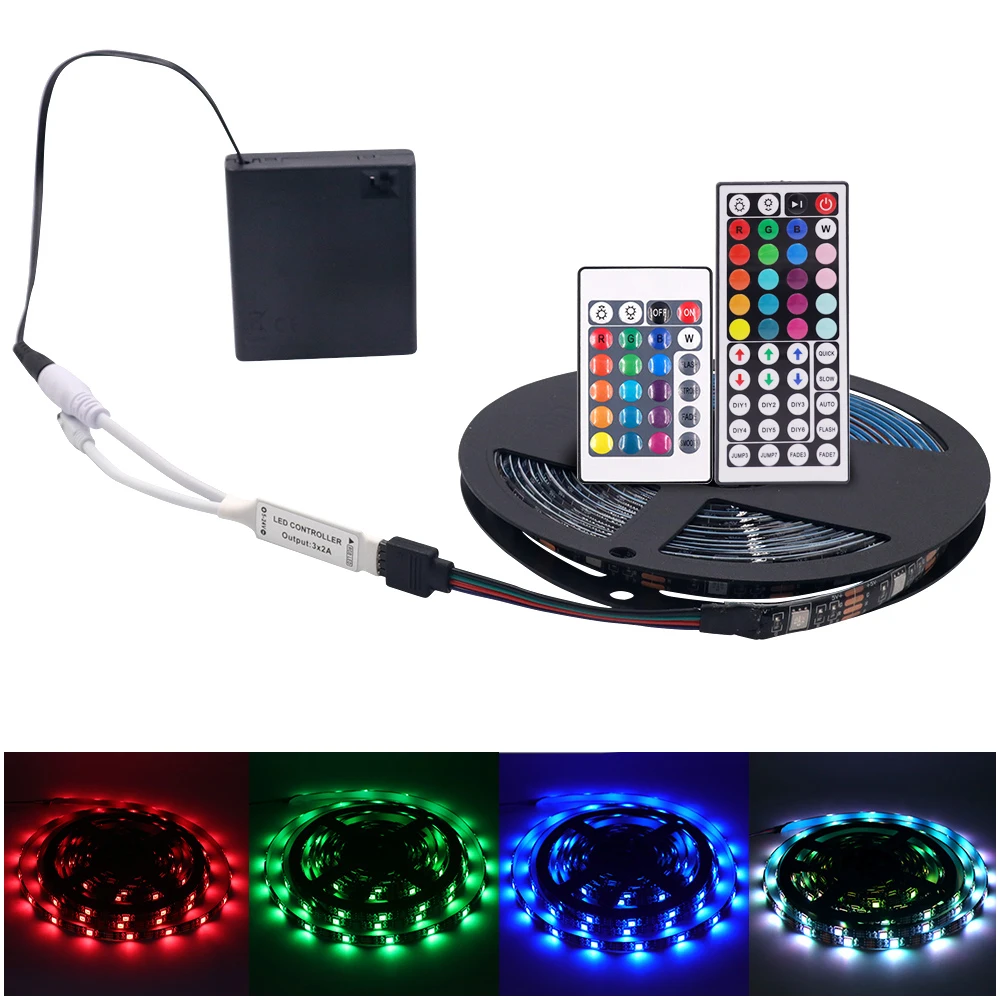 LED-Strip-Light-Battery-Power-5050-RGB-5V-6V-24key-44key-Remote-Control ...