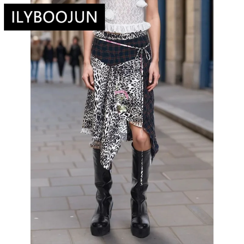 ILYBOOJUN-Colorblock-Patchwork-Lace-Up-Designer-Skirt-For-Women-High ...