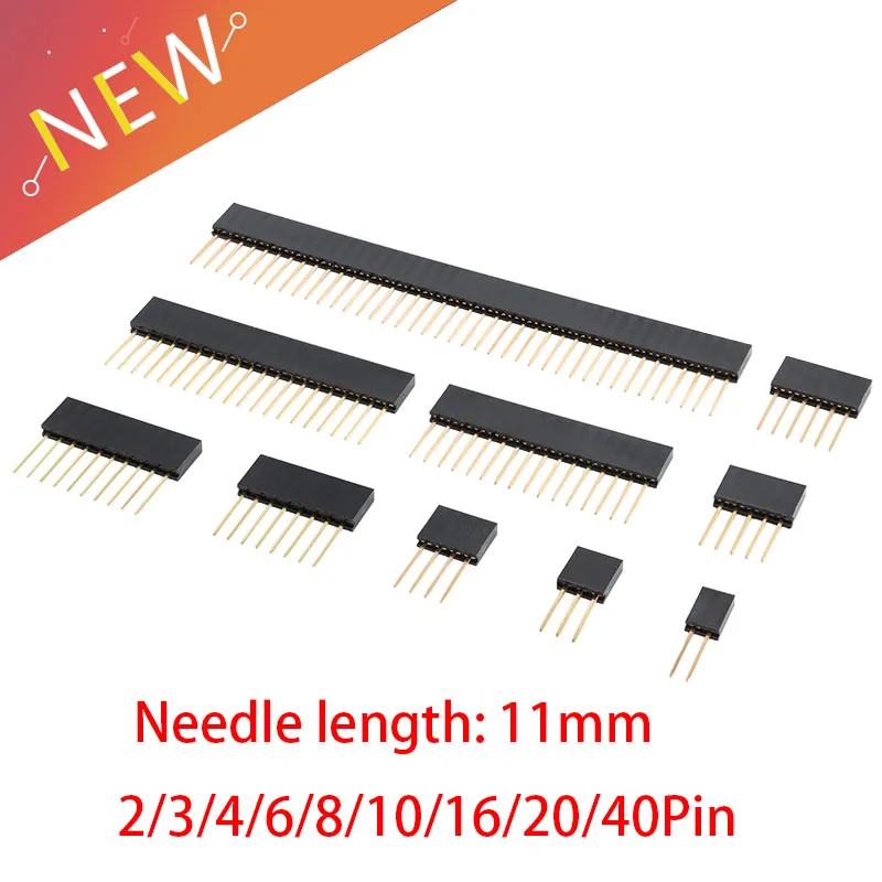 10Pcs 2.54mm Single Row Female Long pins 11mm PCB Board Pin Header ...