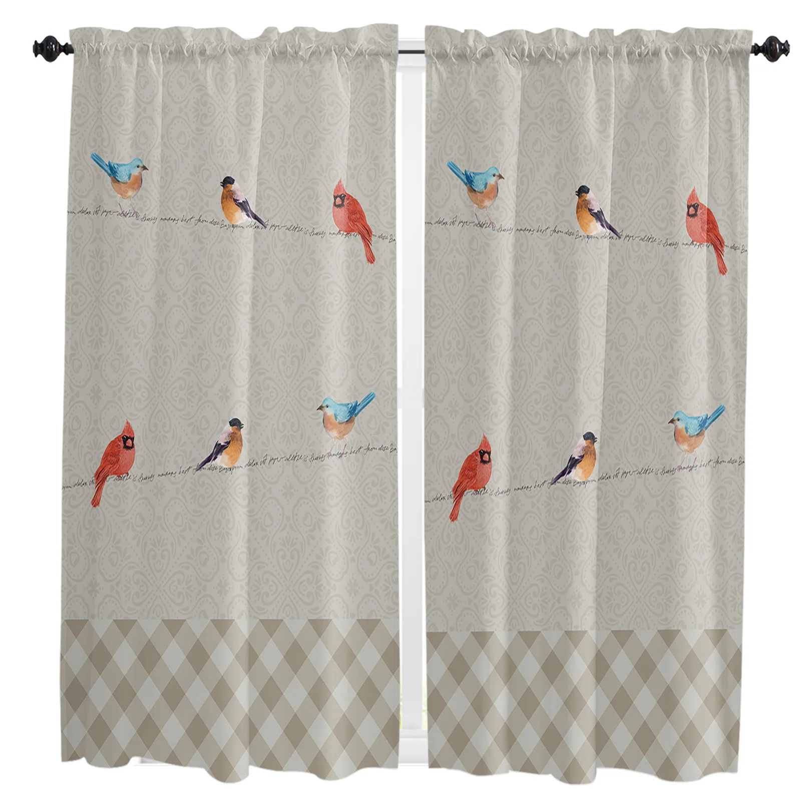 Farmhouse-Idyllic-Animals-Birds-Cardinal-Birds-Rod-Pocket-Short-Curtain ...