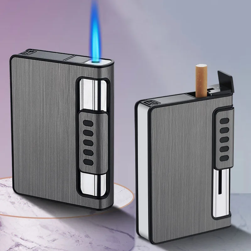 Automatic-Cigarette-Box-Metal-Case-with-Butane-Gas-Inflate-Blue-Jet ...