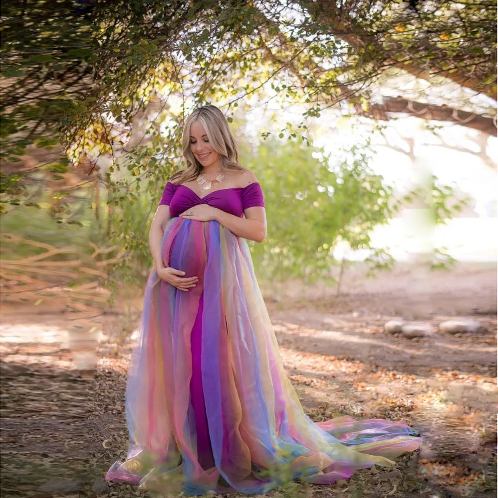 Rainbow-Maternity-Dress-Mommy-Shooting-Ribbon-pregnancy-photoshoot ...