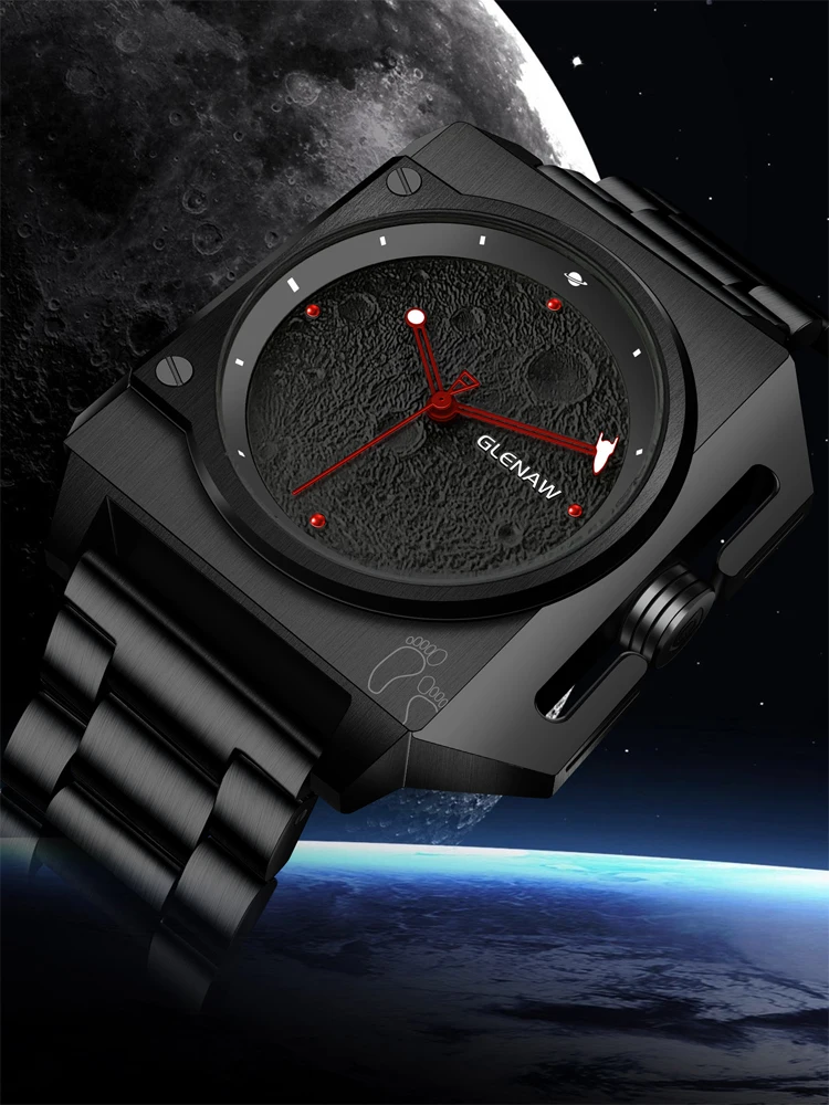 GLENAW-New-Unique-Square-Shape-Design-Moon-Dial-Spaceship-Pointer ...