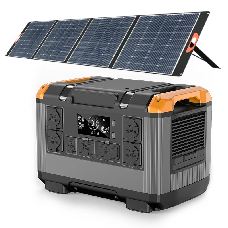 2400W-Camping-220V-Rechargeable-Lifepo4-Battery-200W-Solar-Panel-Power ...