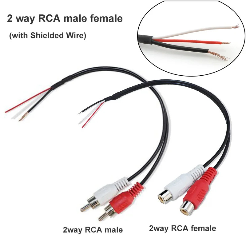 2 Way Dual Rca Male Female Connector Extension Copper Cable Shielded ...