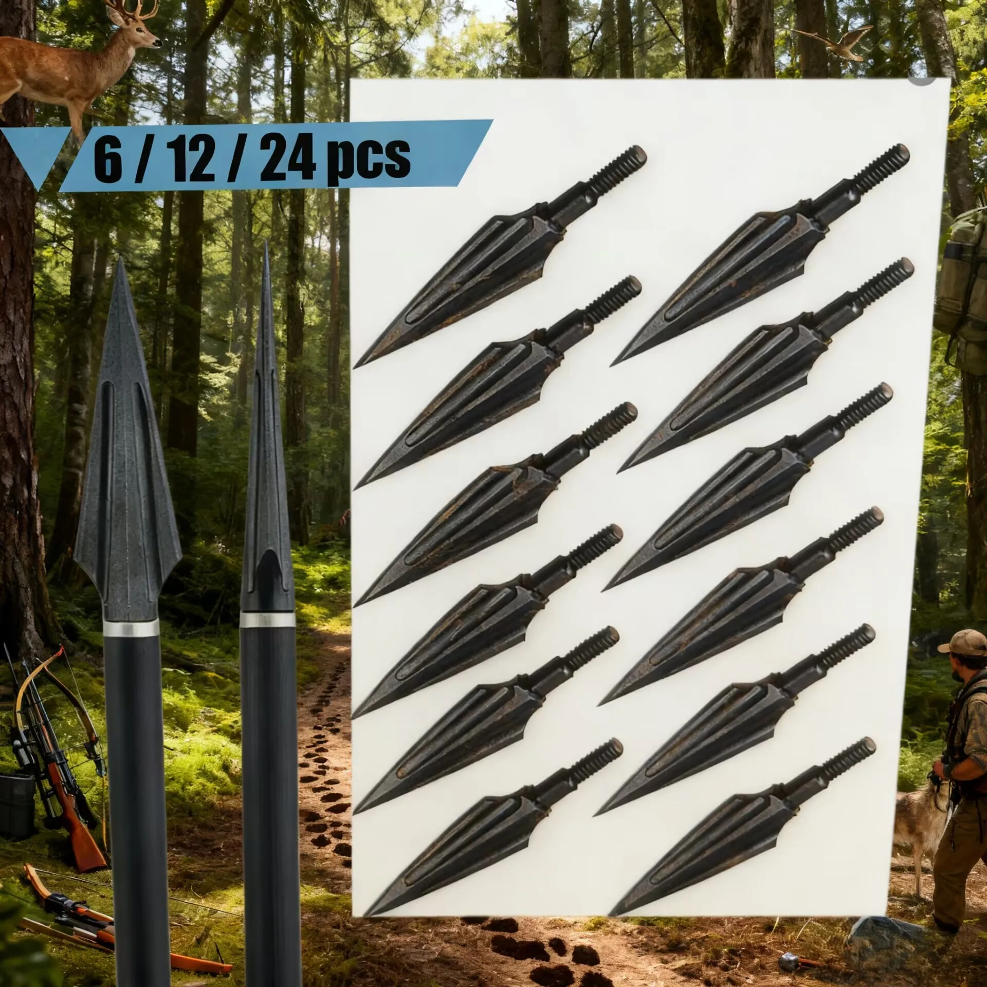 120 Grain Hunting Broadheads Carbon Arrow Tips for Compound Bow Longbow ...
