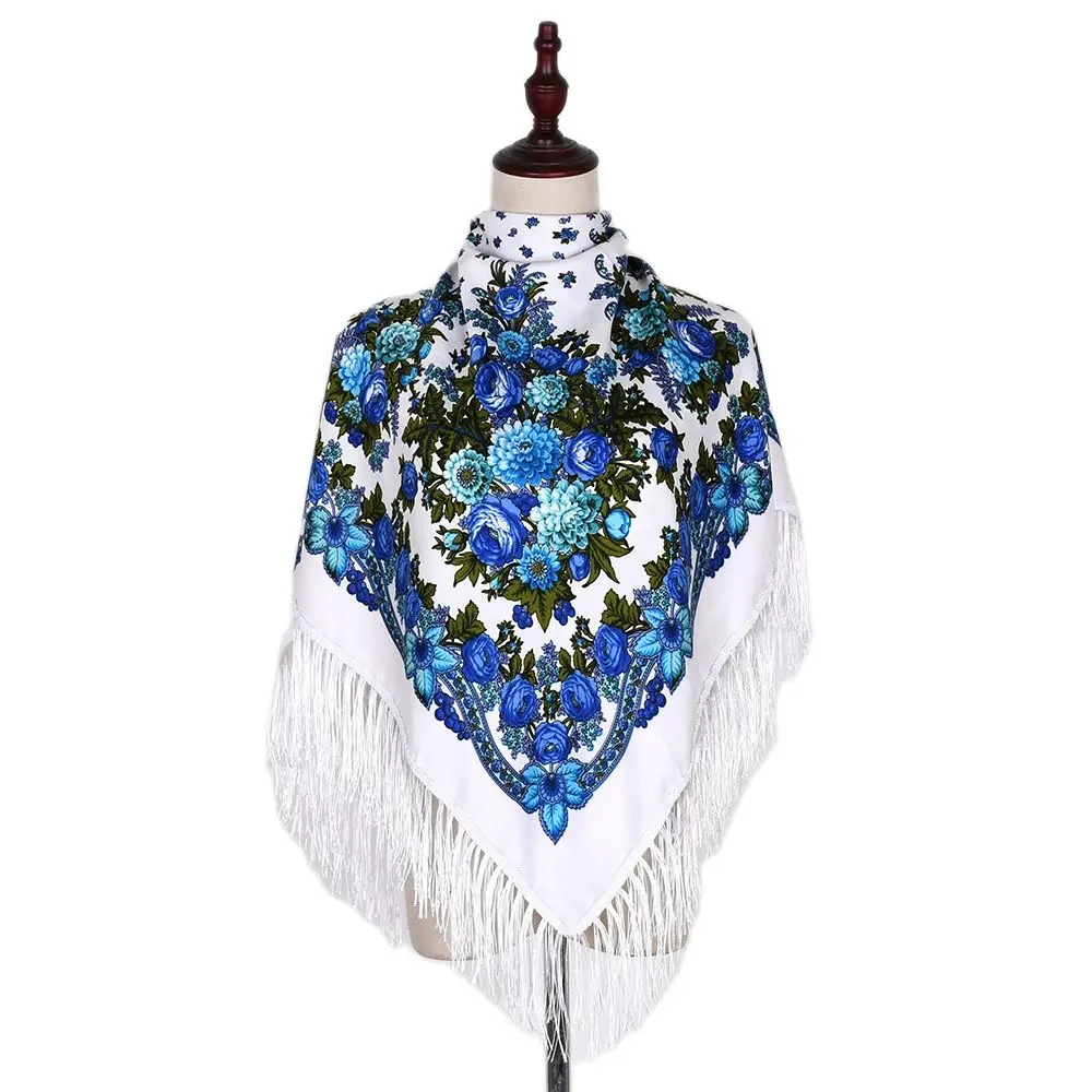 Russian Scarf Shawls Women Fringed Square Bandana Muslim Headscarf ...