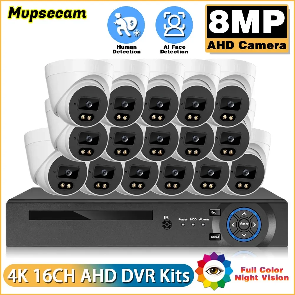 16CH CCTV DVR Kit 8MP Indoor Home Full Color Night Vision AHD Security ...