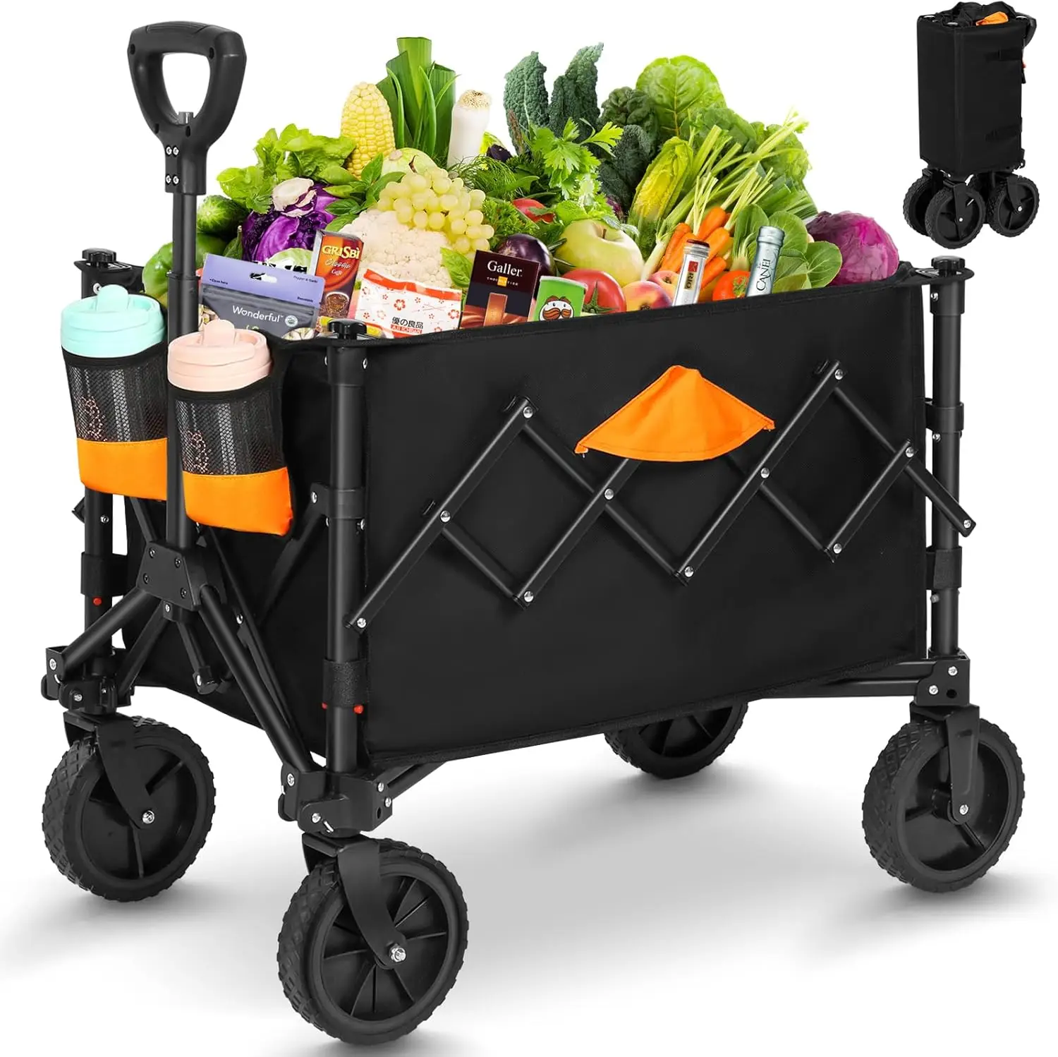 Collapsible Wagon Grocery Wagons Carts Foldable Utility Wagon with All ...