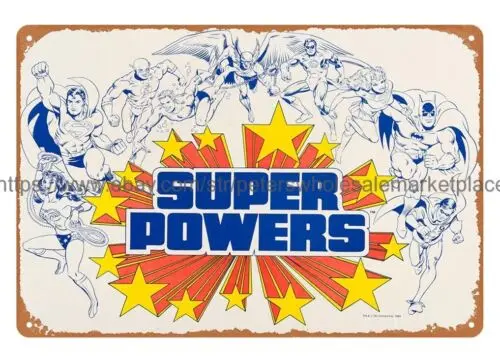 1986 SUPER POWERS PROMOTION metal tin sign garden outdoor living room ...