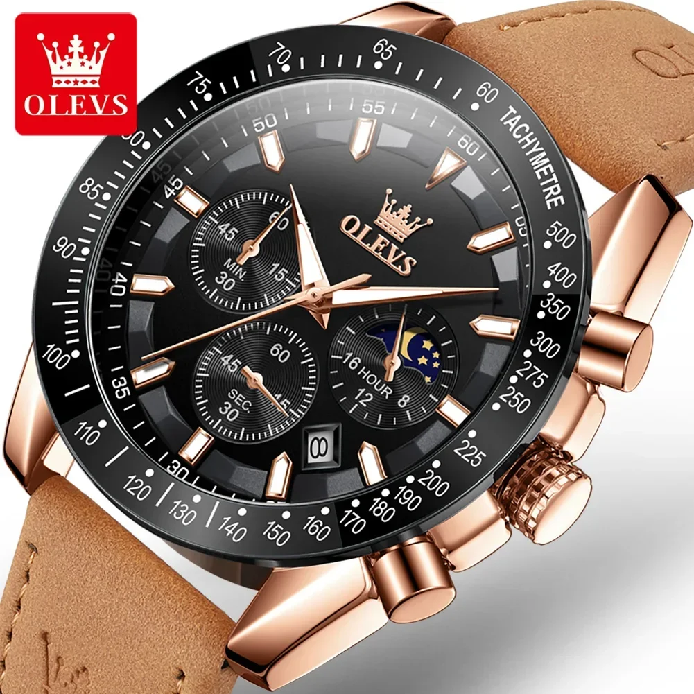 OLEVS-9957-Sport-Multi-function-Watches-For-Men-Genuine-Leather-Strap-Quartz-Waterproof-Men ...