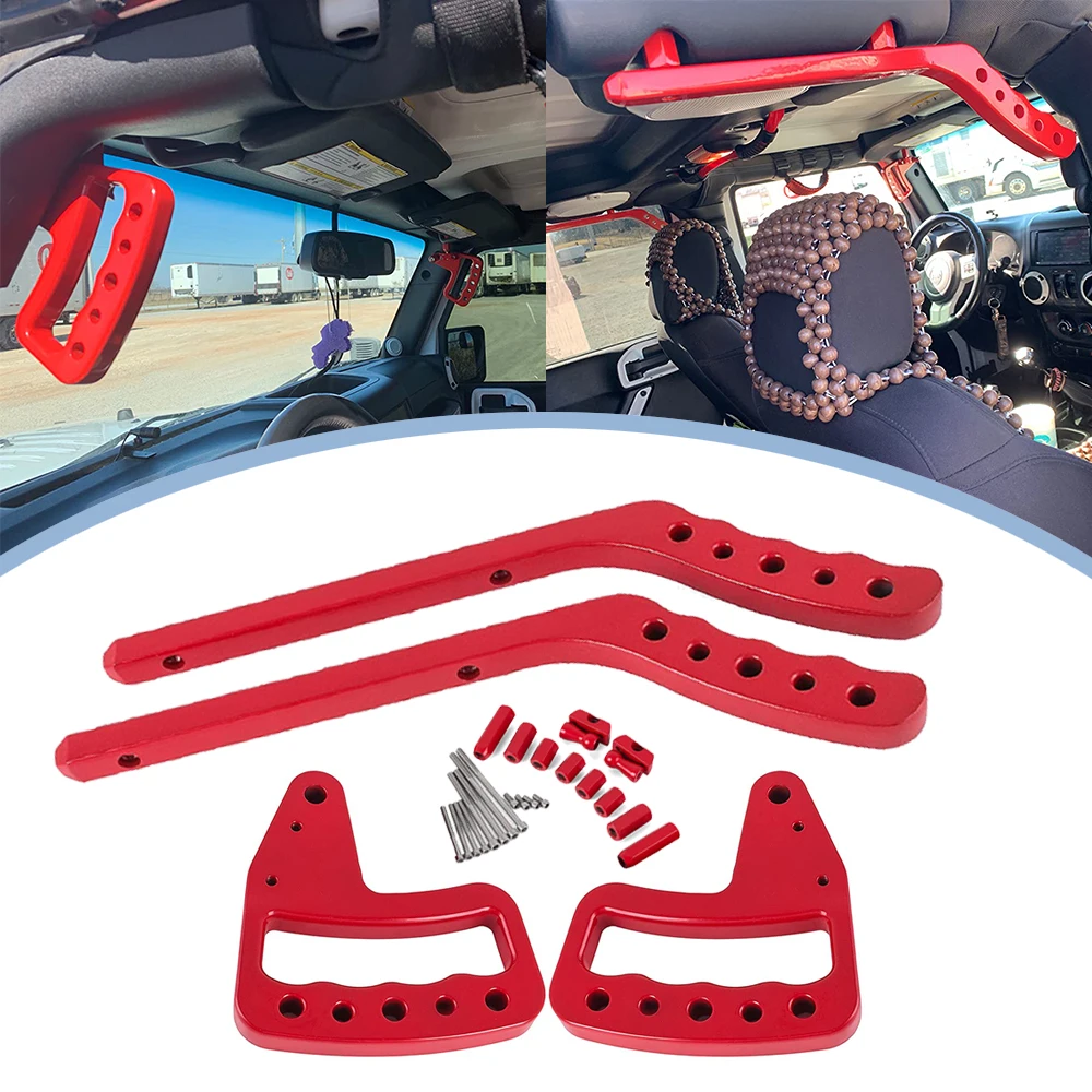A Set Red Front & Rear Grab Handle Bar Hand Mount For Jeep Wrangler JK ...
