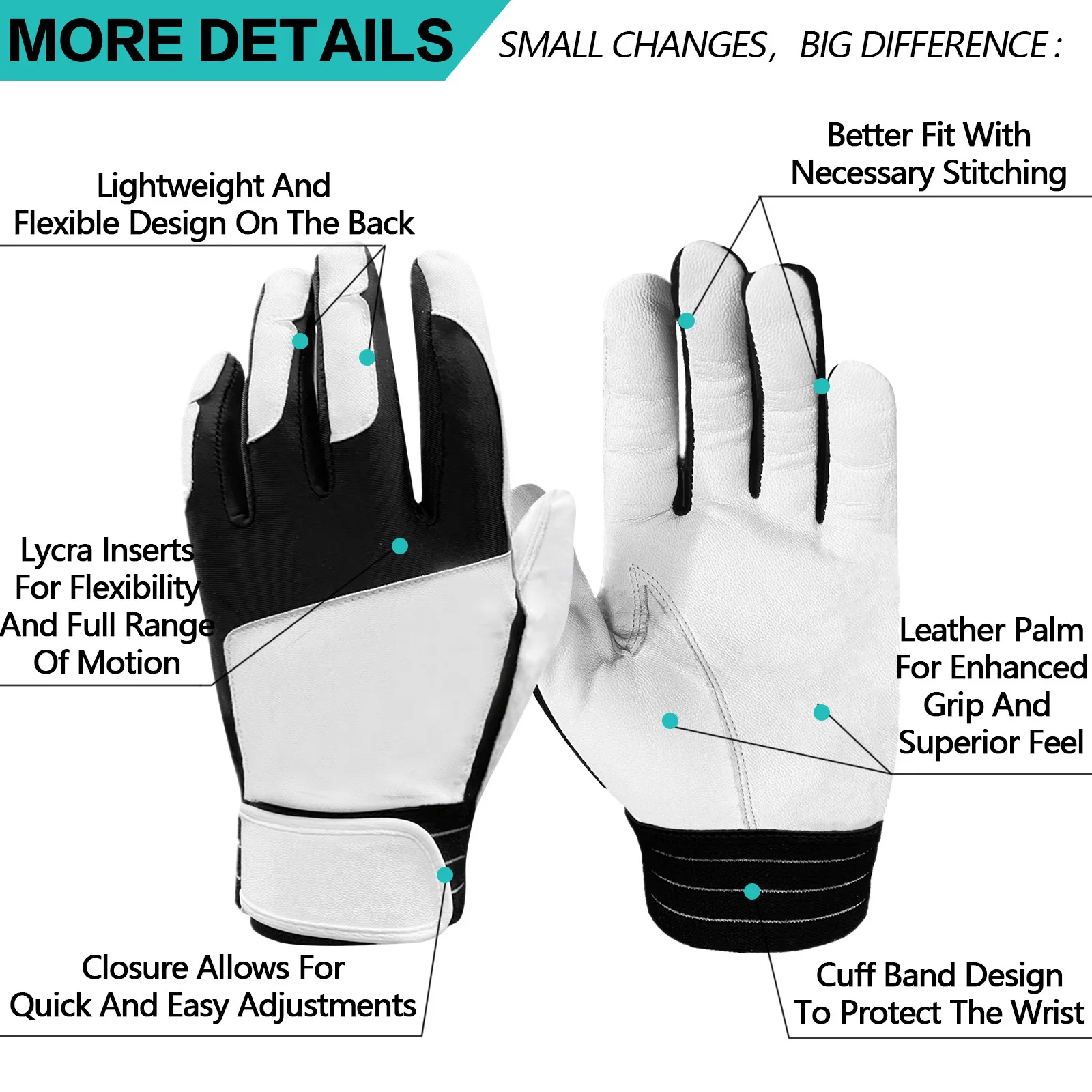 Batting Gloves Men Adult for Baseball Softball Cabretta Leather Batting ...