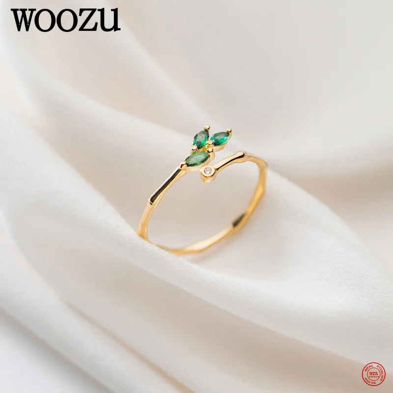 WOOZU-925-Sterling-Silver-Korean-Green-Zircon-Open-Rings-for-Women-Statement-Elegant-Simple ...
