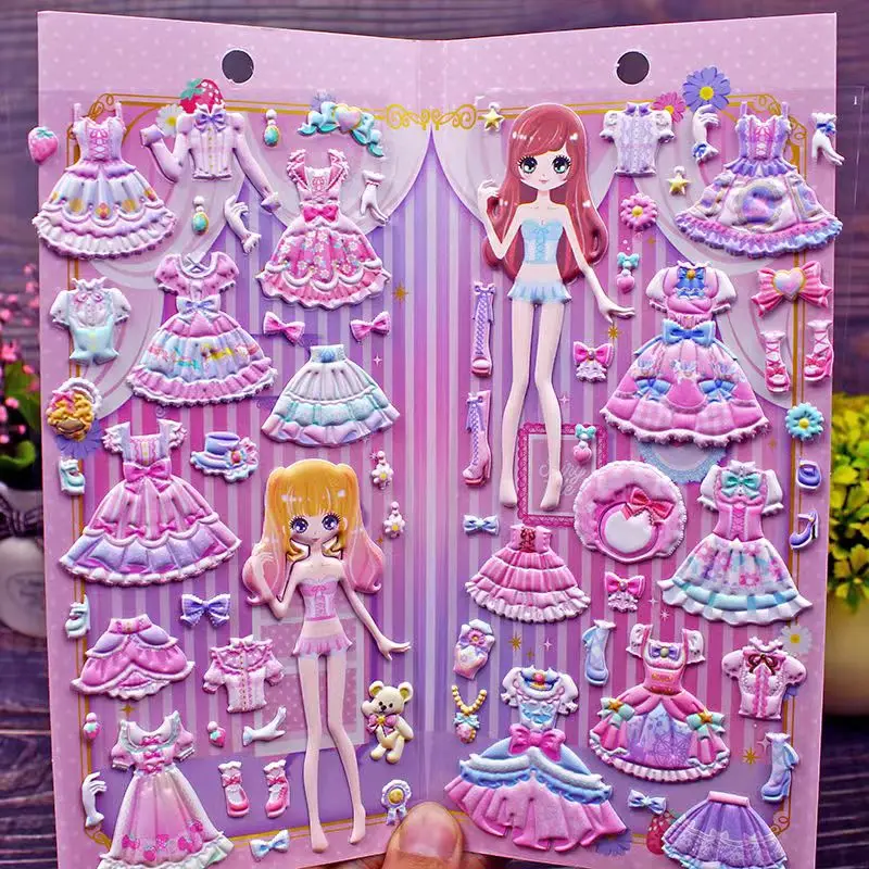 1pcs Kids Dress Up Doll Stickers Double Layer 3d Princess Cartoon Label ...