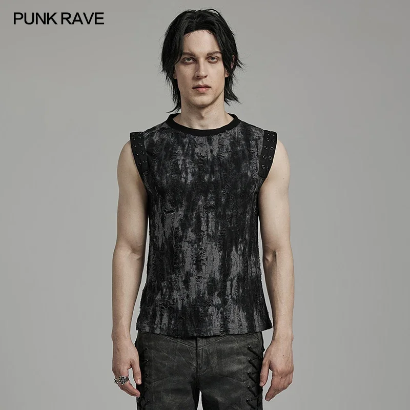 PUNK RAVE Men's Punk 3D Jacquard Personalized Tank Daily Handsome Cool ...