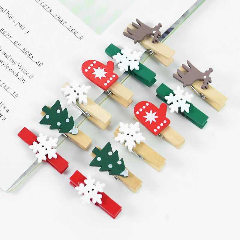 20pcs Christmas Wooden Clip Xmas Tree Snowflake Elk Photo Clips ...