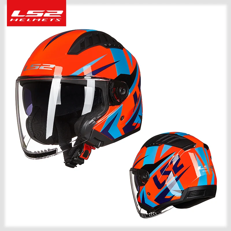 Original LS2 COPTER Retro Motorcycle Helmet with Dual Lens Scooter Man ...