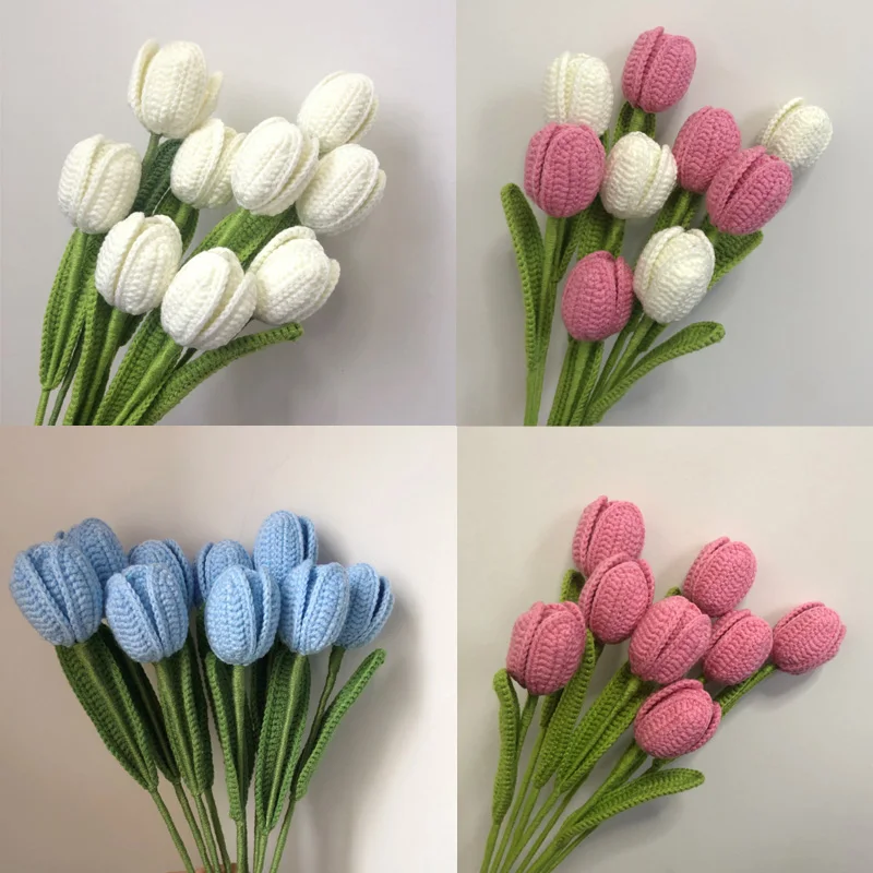 Hand-Woven-Tulip-Crochet-Flower-DIY-Hand-knitted-Flower-Bouquet-Wedding ...