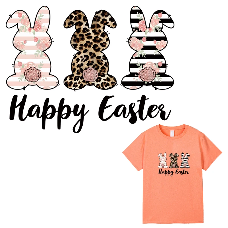 Iron-On-Patches-Happy-Easter-Bunny-New-Washable-T-Shirt-Jeans-Stickers ...