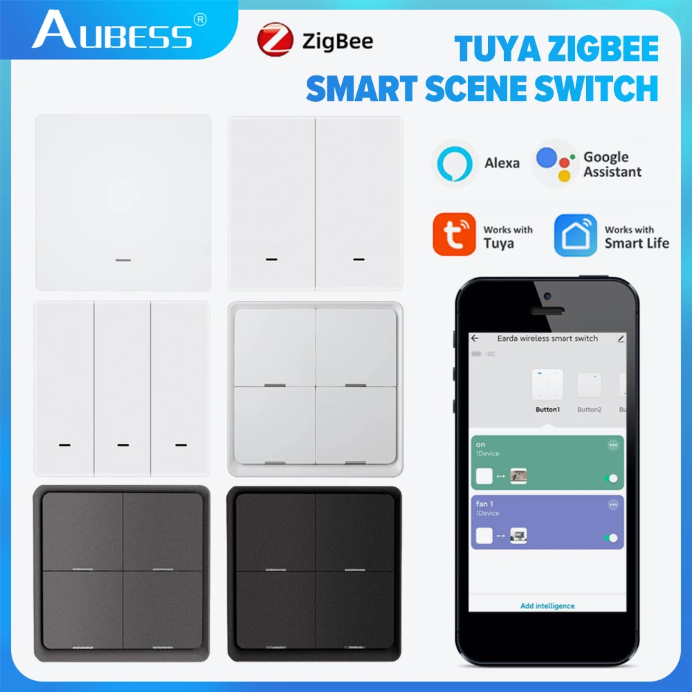 Aubess ZigBee 3.0 Smart Scene Switch Tuya Wireless Free Sticker Wall ...