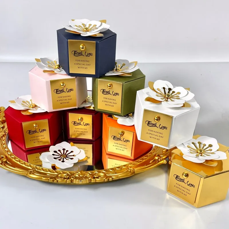 Caja de regalo Hexagonal de flores creativas, 20/50 Uds., con tarjeta ...