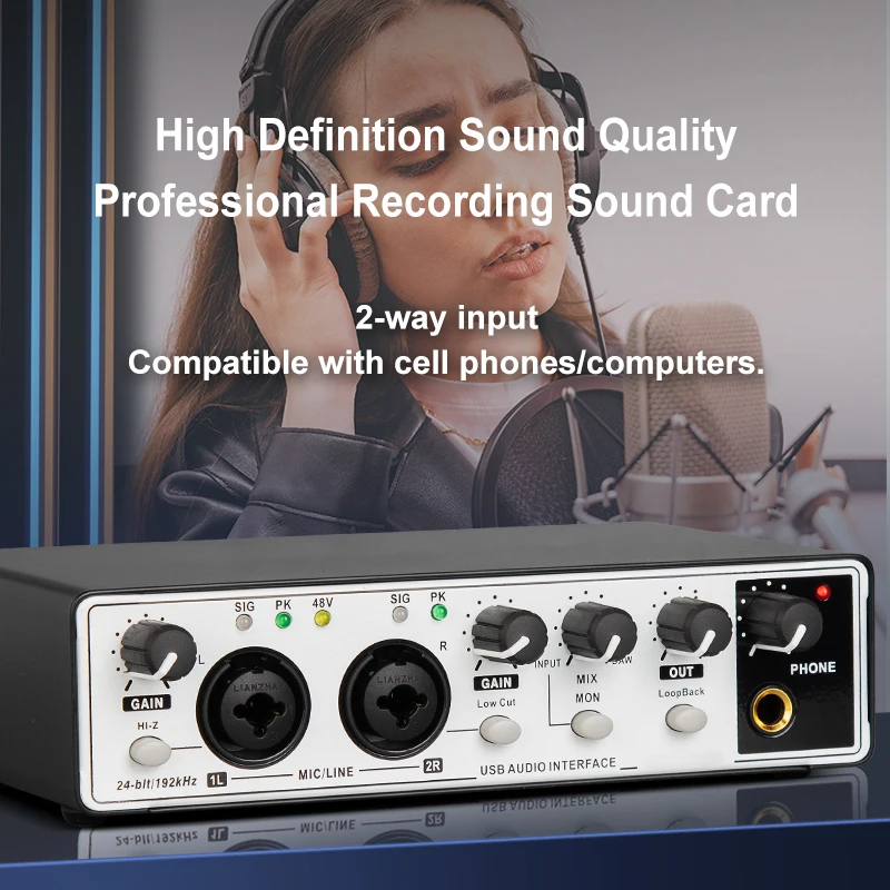 2-channel-audio-interface-sound-card-professional-studio-mixer-guitar ...