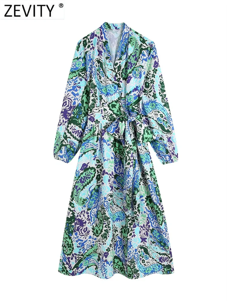 Zevity-Women-Vintage-Cross-V-Neck-Tropical-Leaves-Print-Wrapped-Midi ...