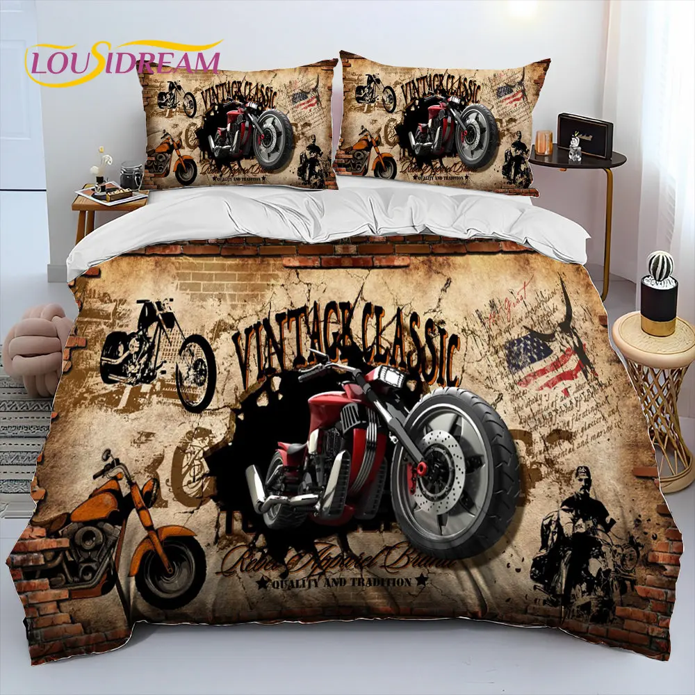 3D Retro Vintage Motorcycle Comforter Bedding Set,Duvet Cover Bed Set ...