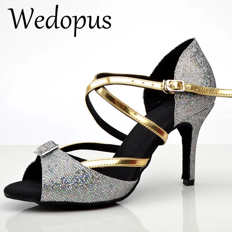 Custom-Dance-Shoes-Latin-Female-Glitter-and-PU-Silver-Gray-for-Women ...