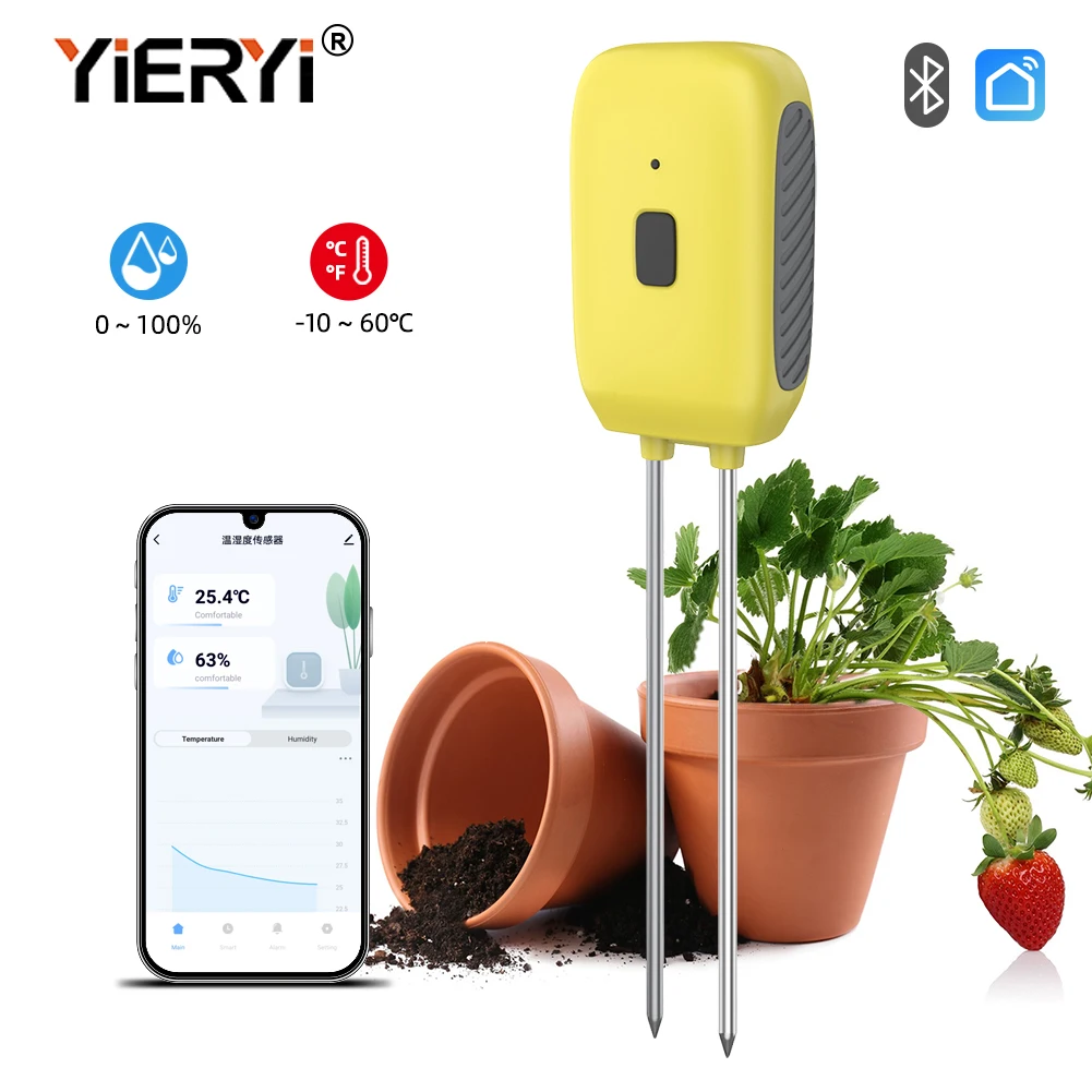Yieryi Soil Temp and Humidity Meter for Garden Smart Bluetooth Soil ...